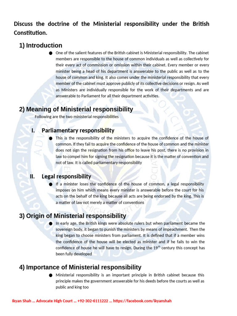 Ministerial Responsibility | PDF | Cabinet (Government) | House Of ...
