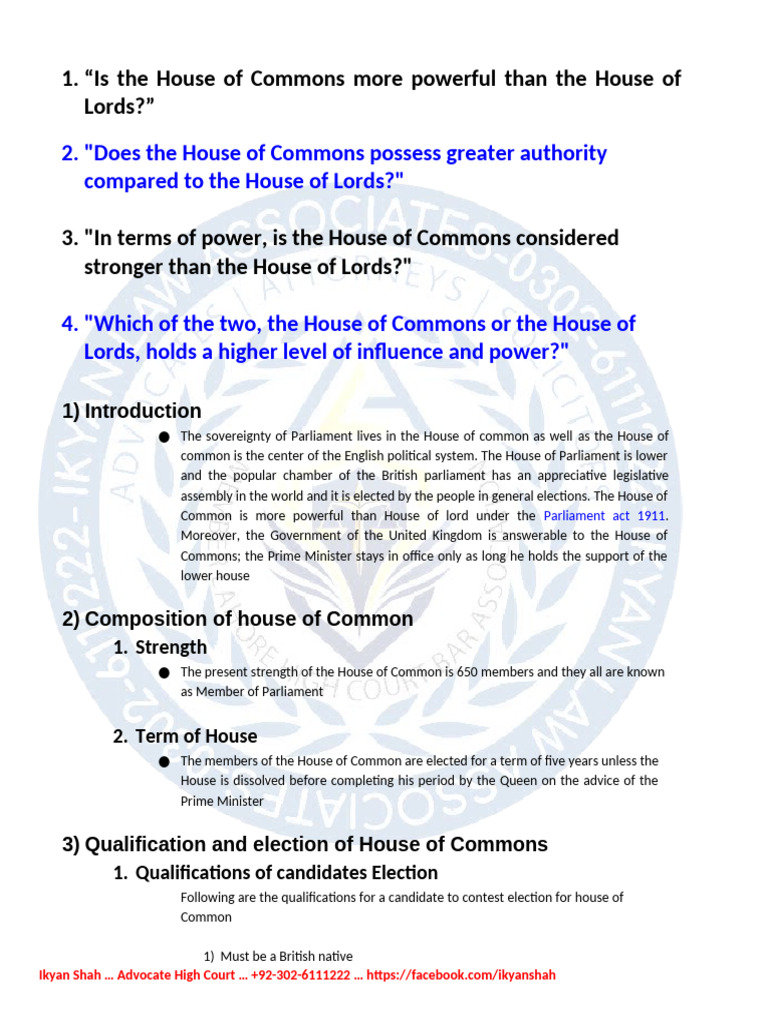 House of Common | PDF | House Of Commons Of The United Kingdom ...