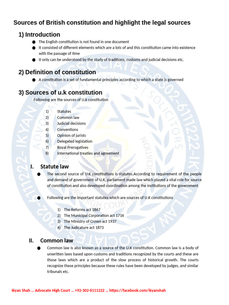 Sources of English Constitution | PDF | Constitution Of The United ...