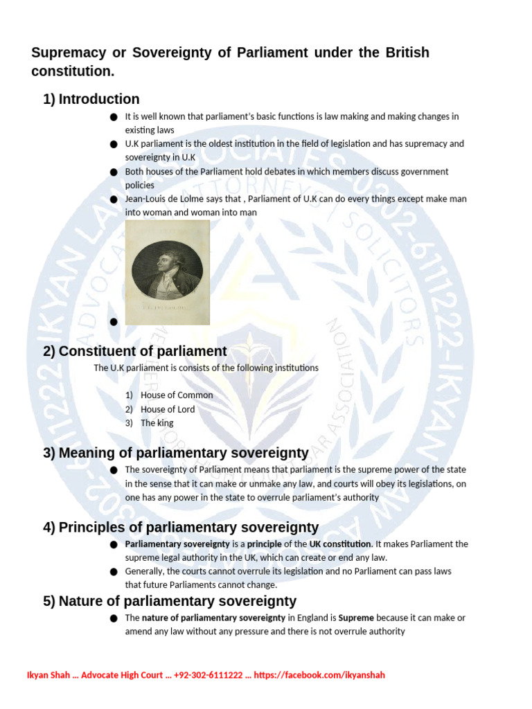 UK Parliamentary Sovereignty Explained | PDF | Parliament Of The United ...