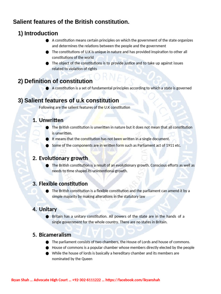Salient Feature of British Constitution | PDF | Constitution ...
