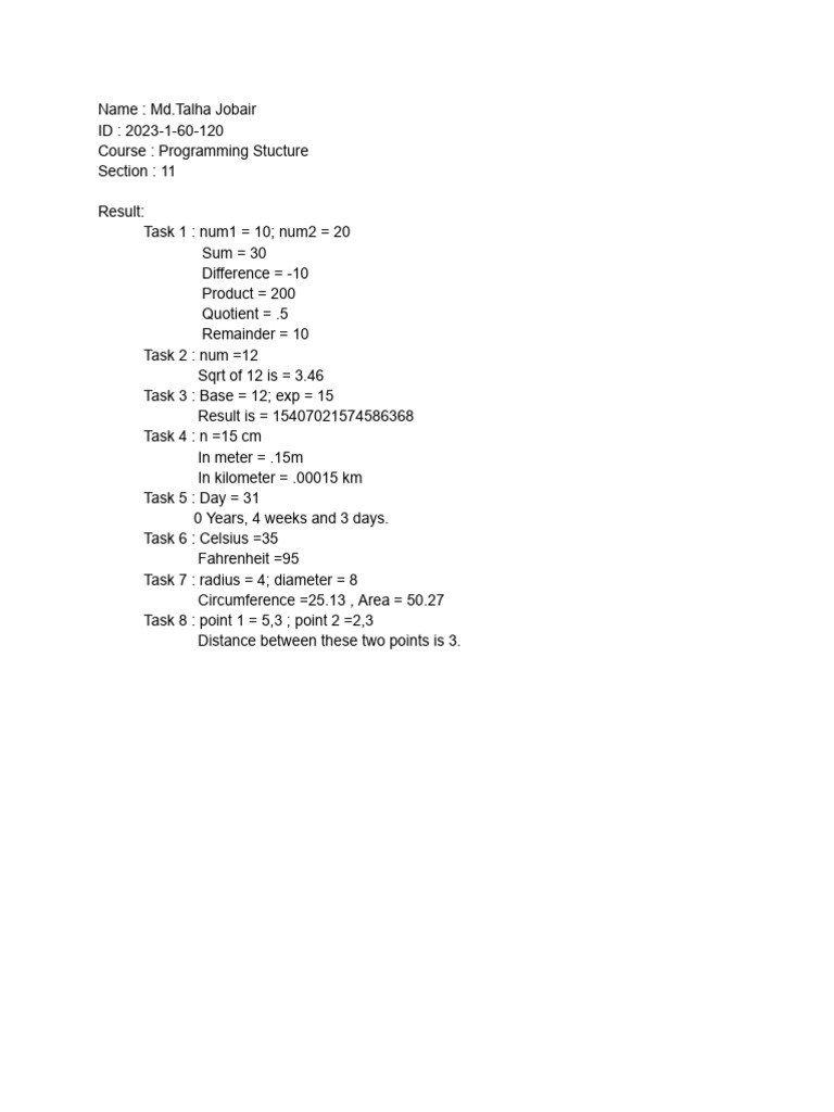 Programming Structure Results Summary | PDF