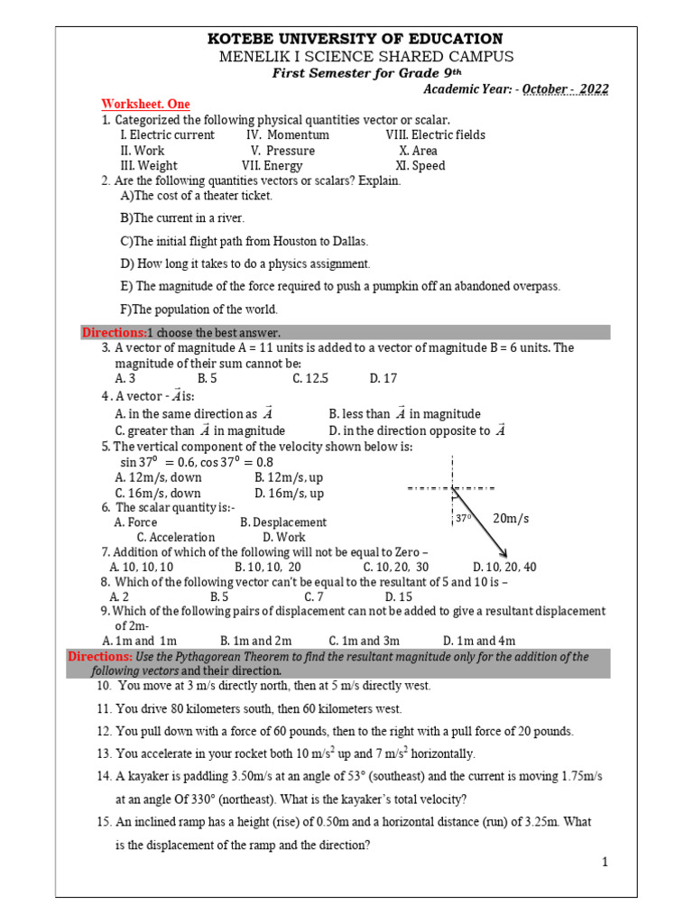 Worksheet 1-Vector G-9 | PDF | Euclidean Vector | Force