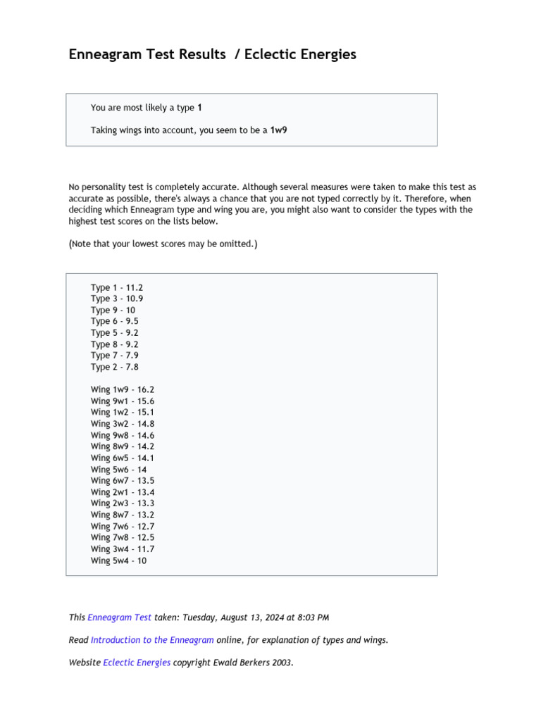 Enneagram Test | PDF