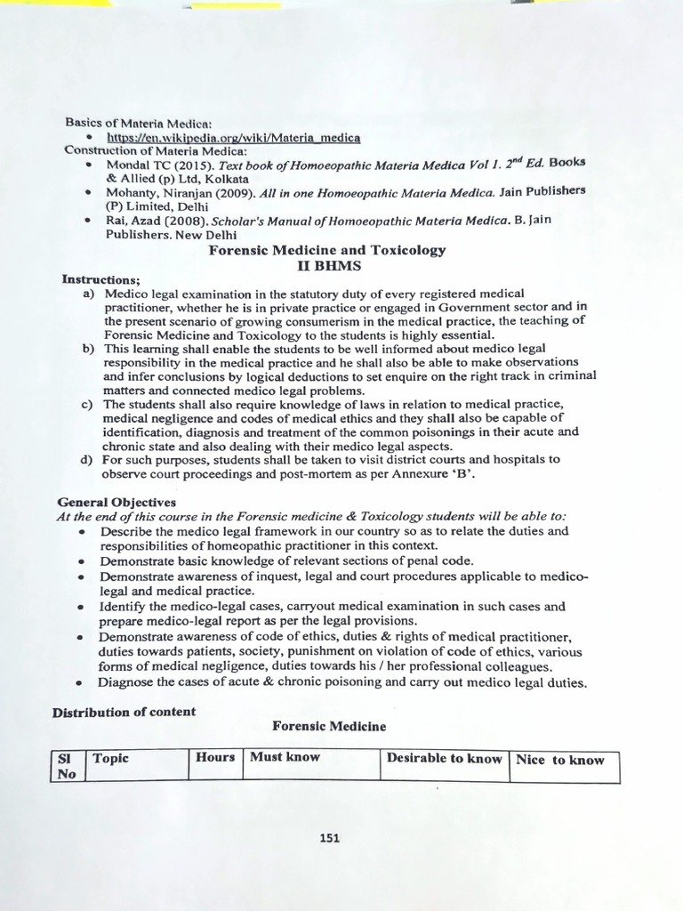 Forensic Medicine Syllabus | PDF | Medicine | Homeopathy