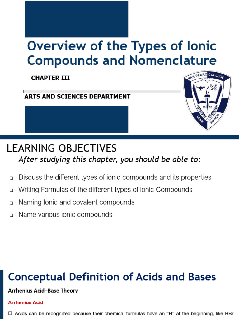 CHAPTER 3 - Types of Ionic Compounds and Nomenclature | PDF | Acid | Ion