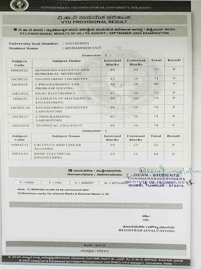 2nd Sem Marks Card | PDF