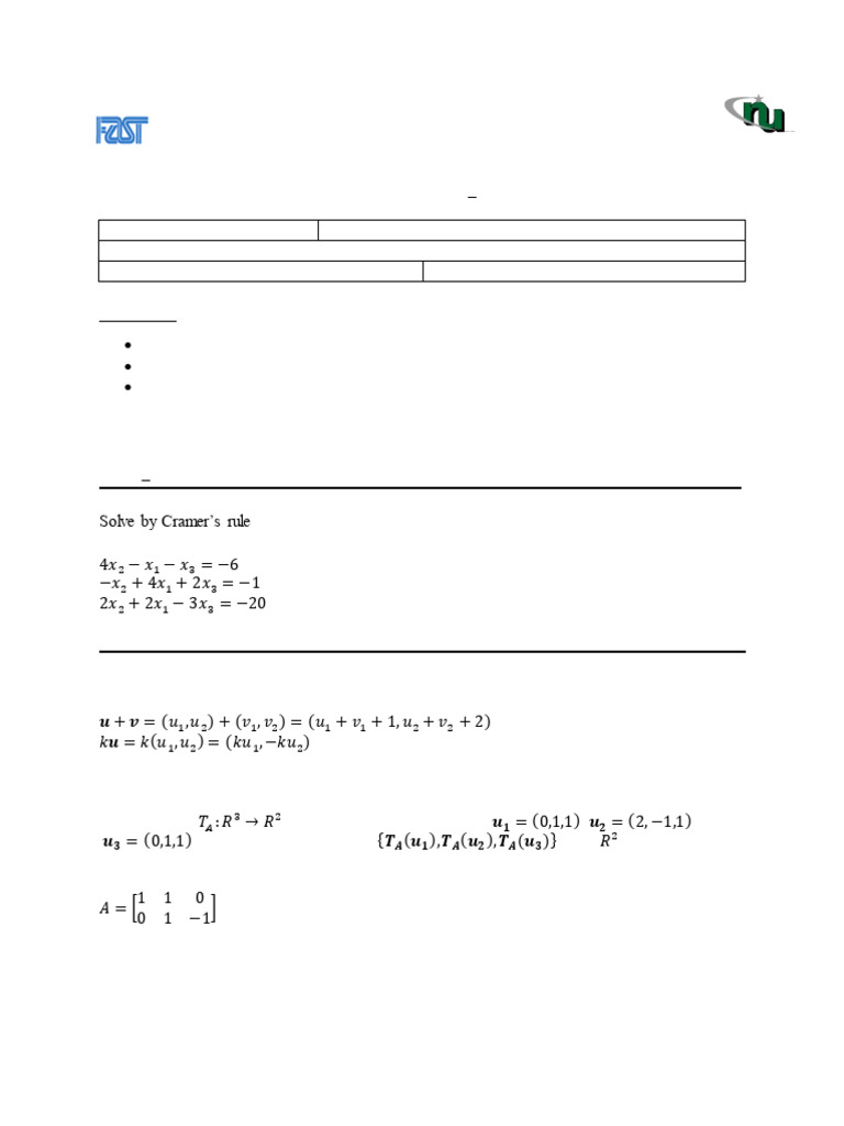 Linear Algebra - FAST NUCES | PDF | Vector Space | Basis (Linear Algebra) Linear Algebra - FAST NUCES | PDF | Vector Space | Basis (Linear Algebra)
