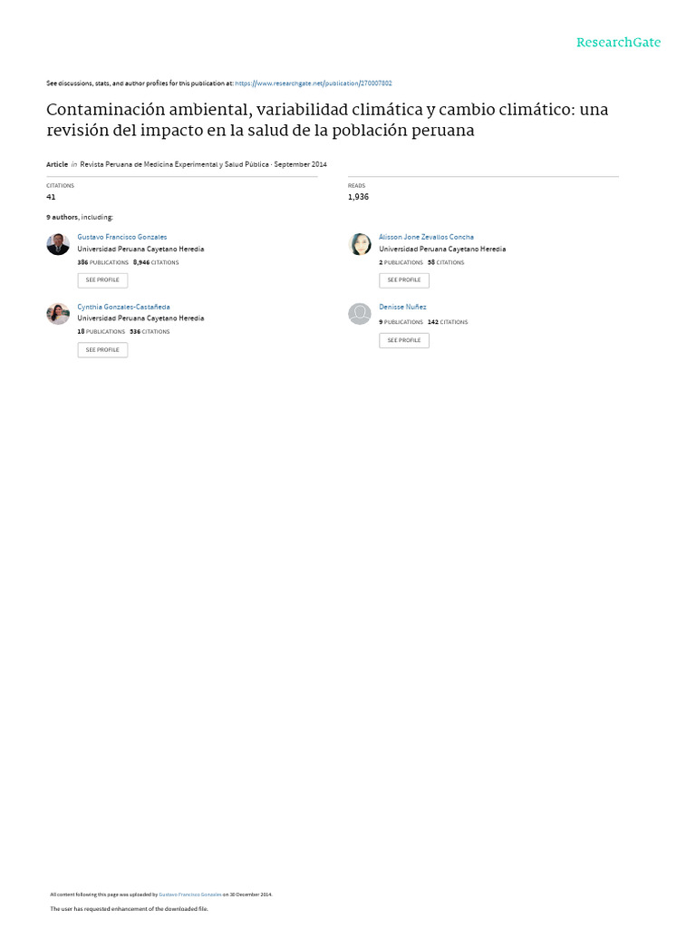 Saludambientalvariabilidadclimtica Rev Per Med Exp | PDF | Agua | Arsénico