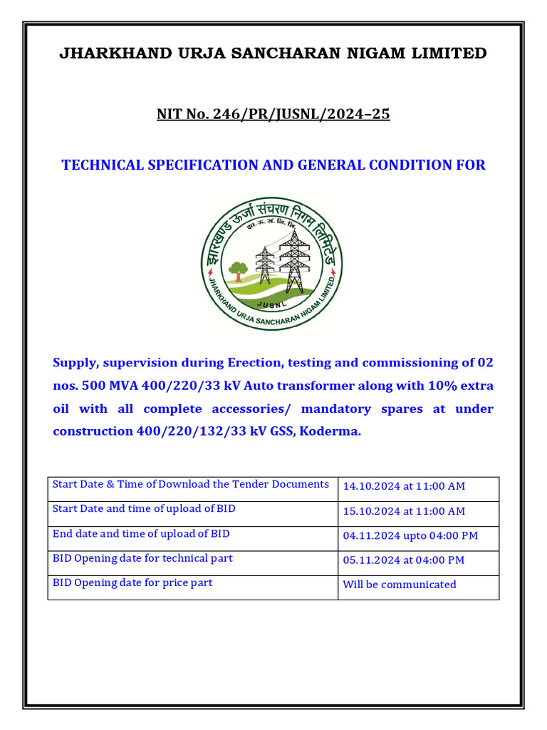 Tender Document NIT 246 500 MVA Transformer | PDF | Transformer ...