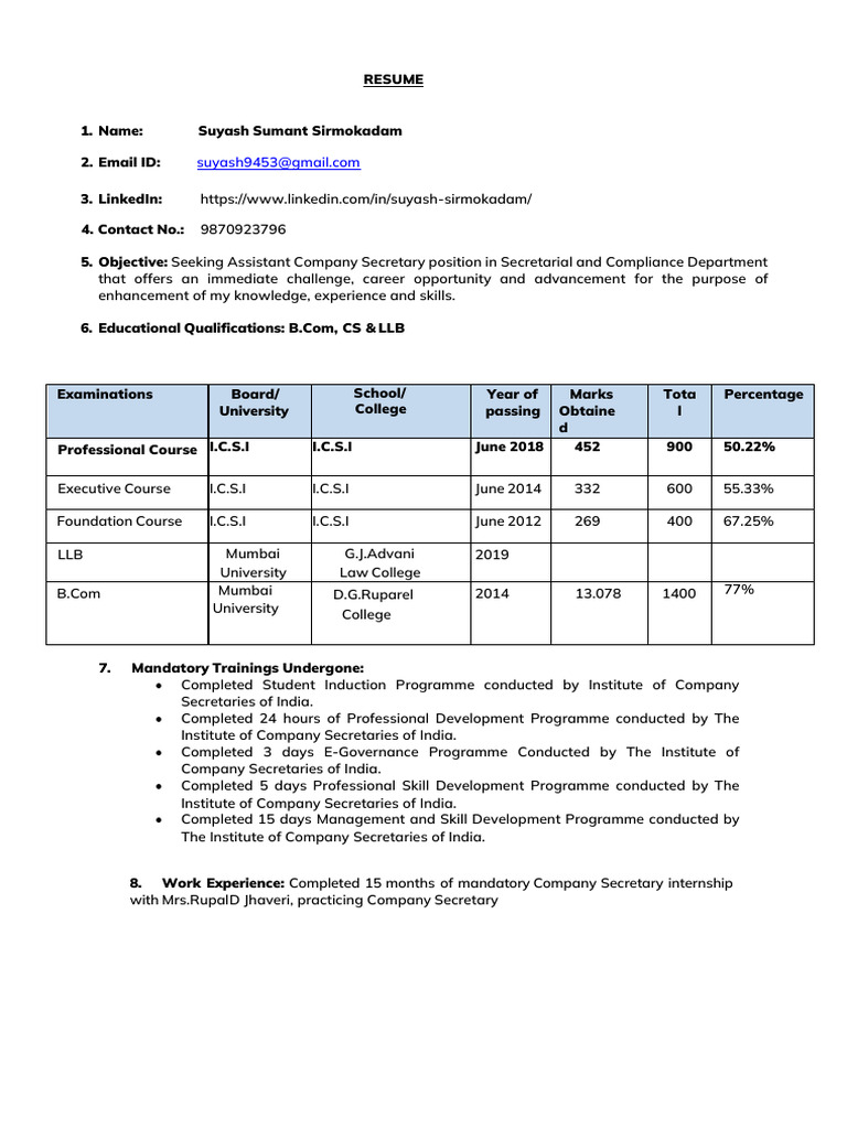 Suyash Sumant Sirmokadam - Resume - CS - 01.06.2024 | PDF | Corporations | Business