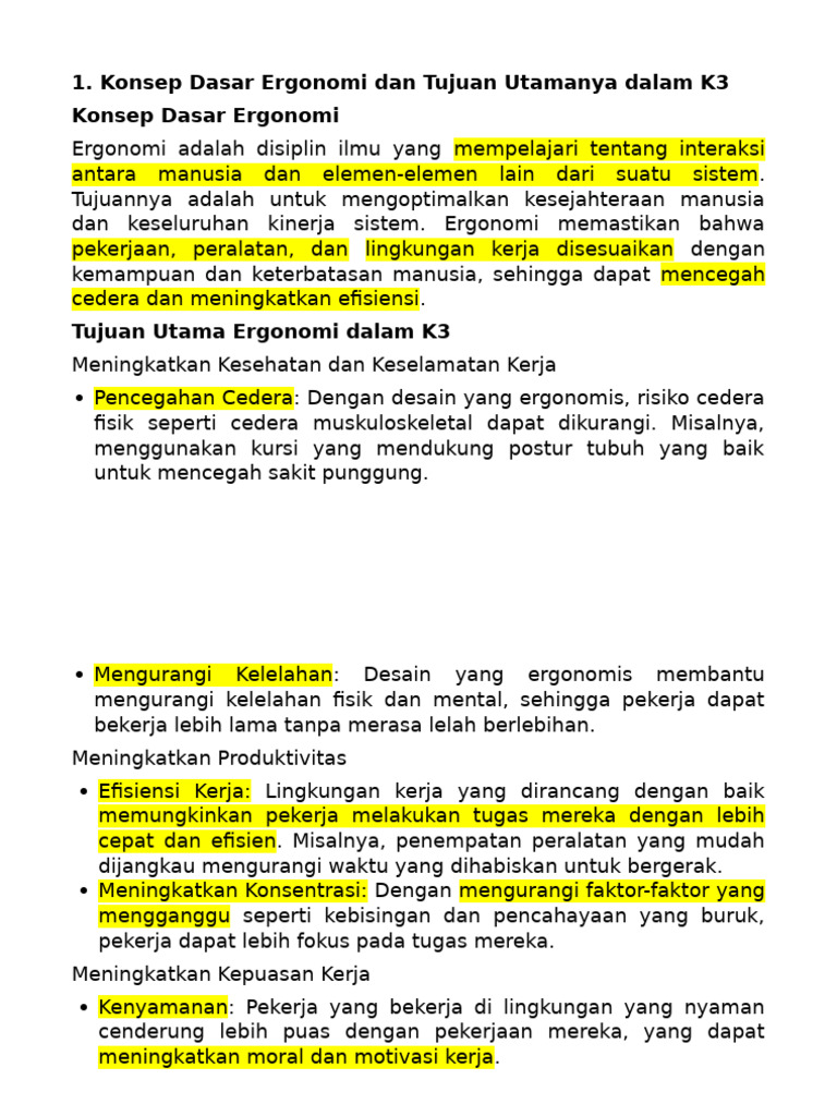 Konsep Dasar Ergonomi Dan Tujuan Utamanya Dalam K3.1 | PDF | Komputer