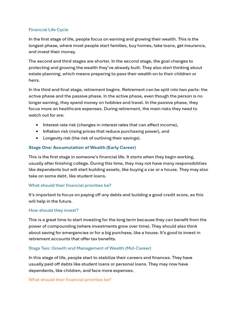 Financial Life Cycle | PDF | Investing | Retirement