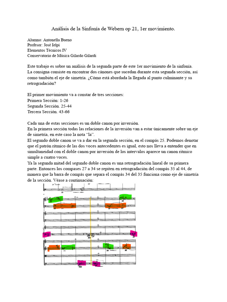 Análisis del 1er movimiento de Webern | PDF | Ritmo | Teoría musical