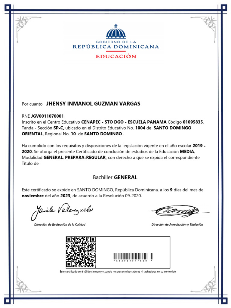 Certificado de Bachiller CENAPEC 2023 | PDF | Crecimiento personal y ...