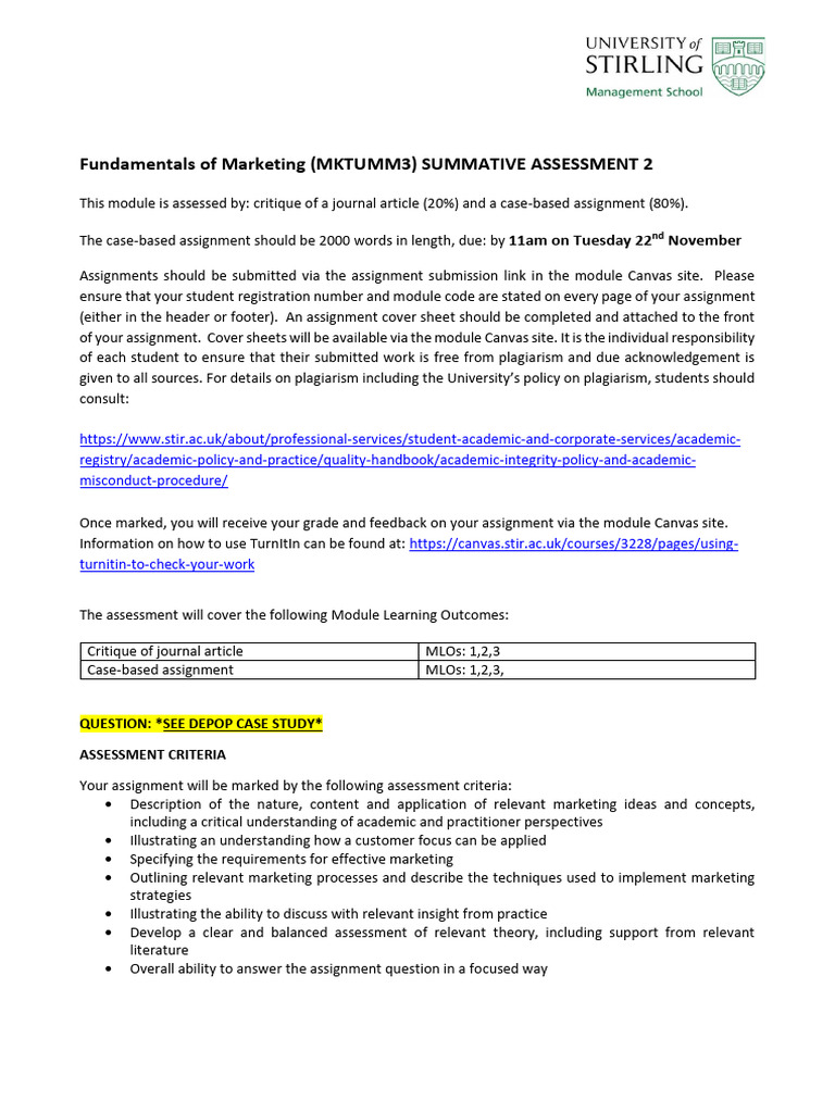 2022 ASSIGNMENT 2 Fundamentals of Marketing (MKTU9M3) SUMMATIVE ASSESSMENT 2 2022 | PDF ...