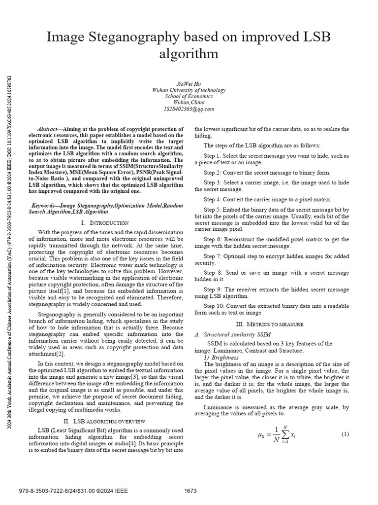 Image Steganography Based On Improved LSB Algorithm | PDF
