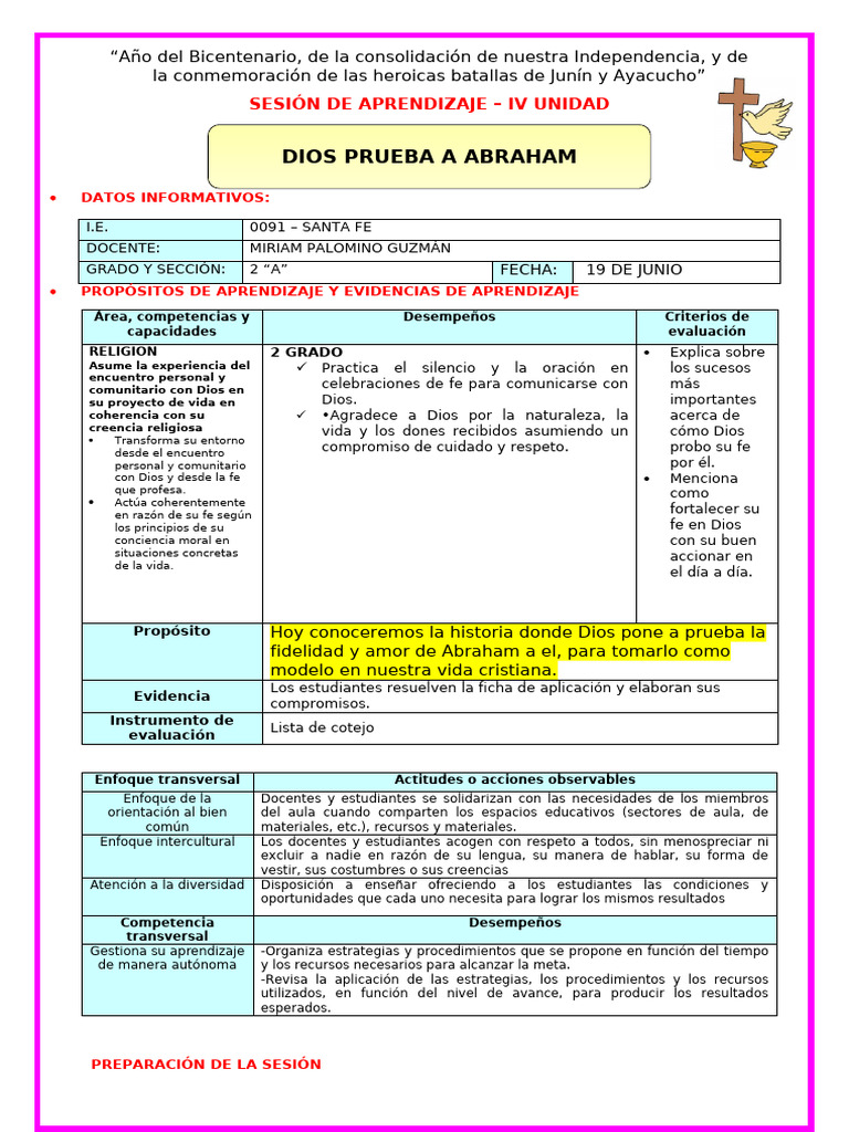 2º A - Religión - Religion Dios Prueba A Abraham | PDF | Abrahán | Sarah