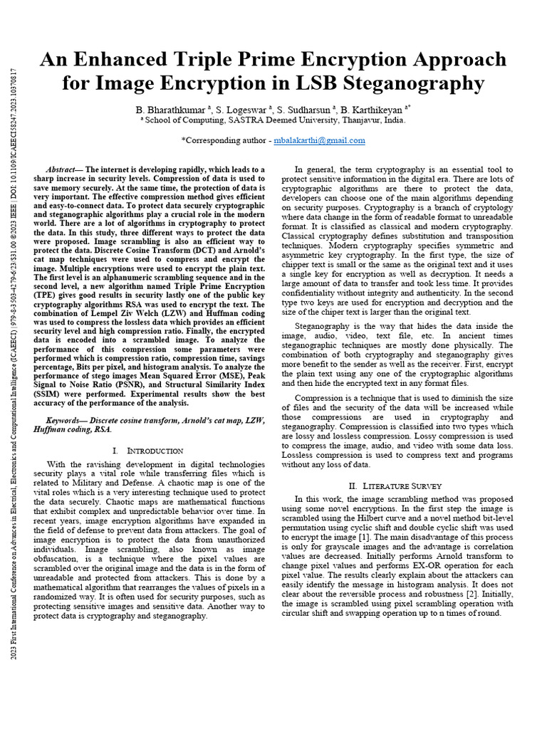 An Enhanced Triple Prime Encryption Approach For Image Encryption in LSB Steganography | PDF ...