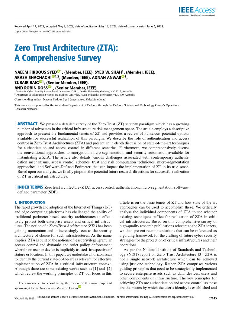 Zero Trust Architecture ZTA A Comprehensive Survey | PDF | Authentication | Computer Security