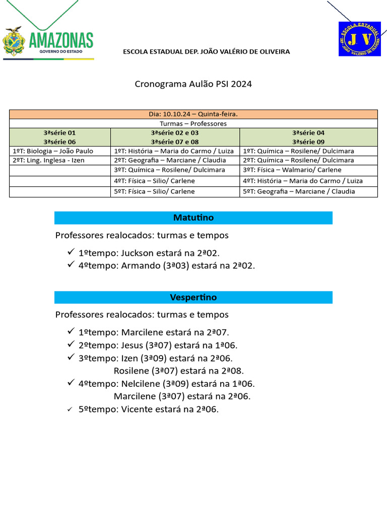 Cronograma Aulão PSI 2024 | PDF
