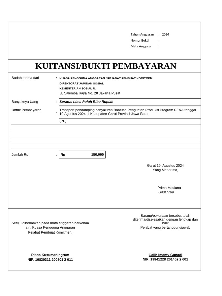 Kuitansi Pembayaran Transport 2024 | PDF