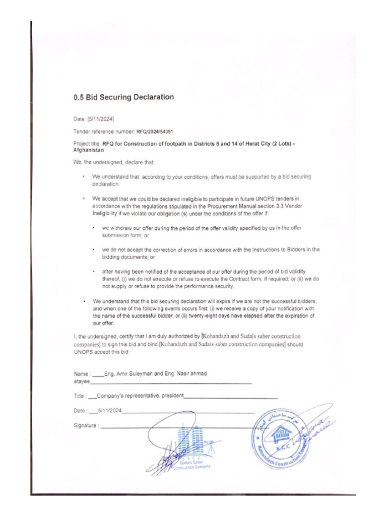 0.5 Bid Securing Declaration | PDF