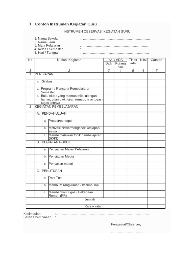 Contoh Instrumen Kegiatan Guru PTK | PDF | Karier & Perkembangan
