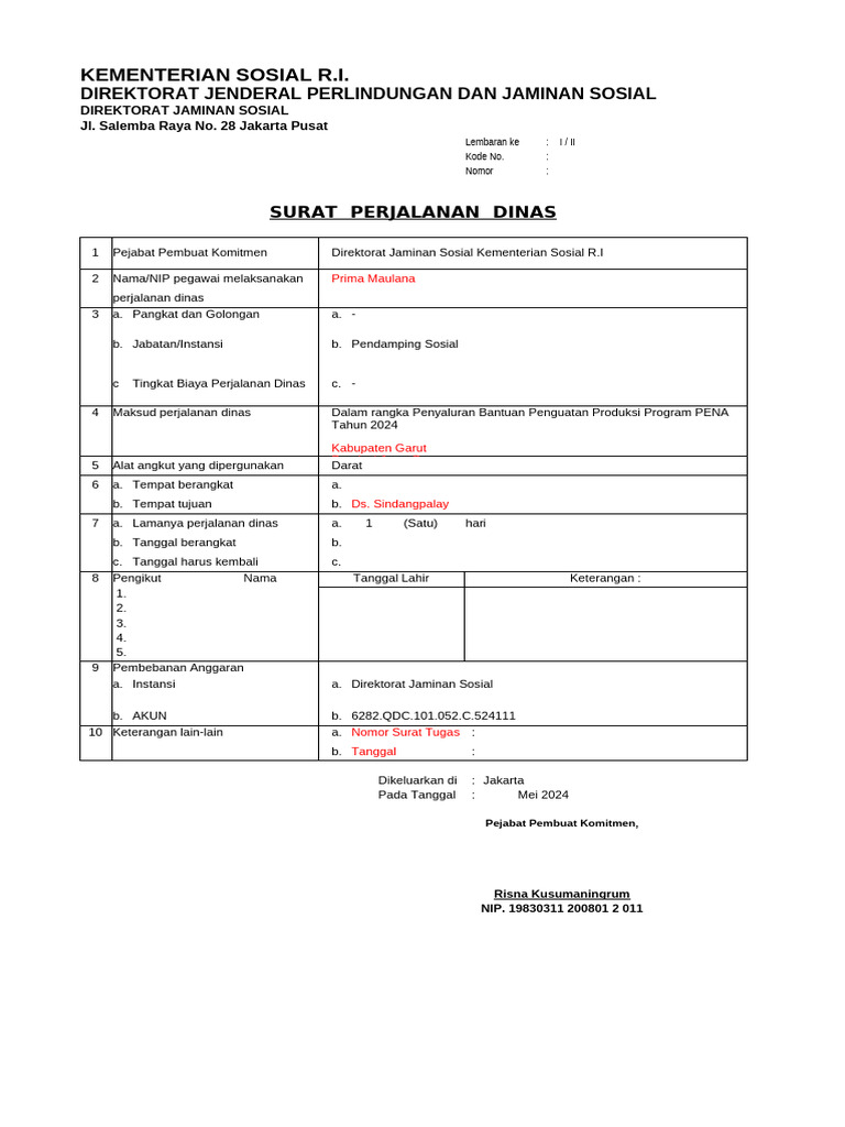 Format SPJ Pendamping Salur PENA 5 KPM Atau Lebih Edit | PDF