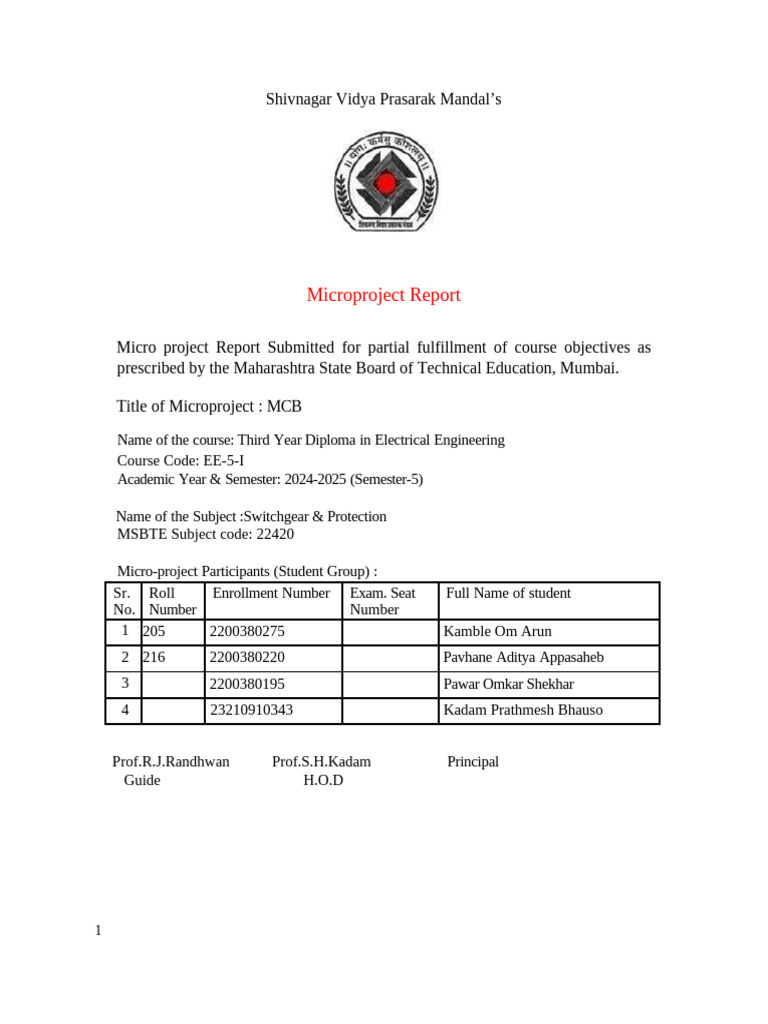 MCB Microproject Report for EE Diploma | PDF | Fuse (Electrical ...