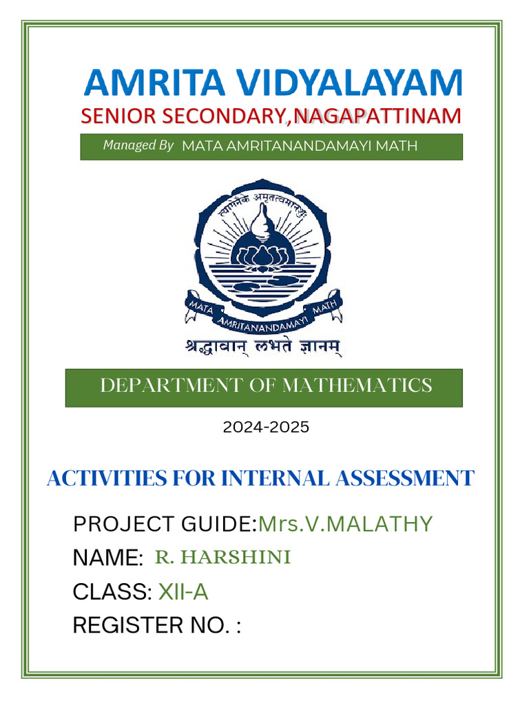 Class XII-A Mathematics Project 2024-2025 | PDF