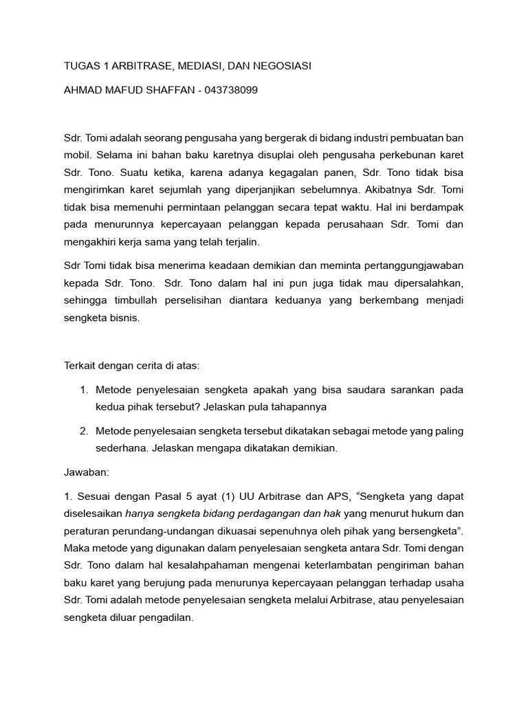 Tugas 1 Arbitrase | PDF