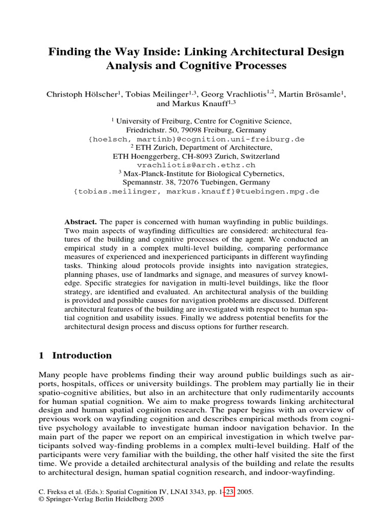 Finding The Way Inside: Linking Architectural Design Analysis and Cognitive Processes | PDF ...