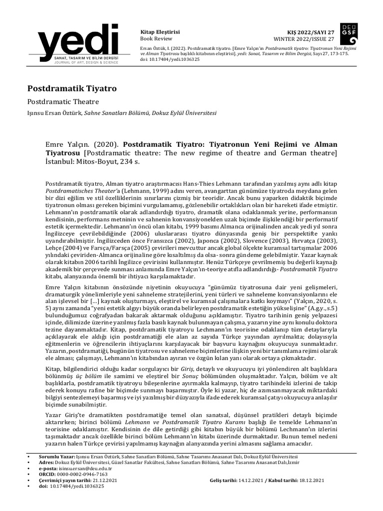 Postdramatik Tiyatro Postdramatic Theatr | PDF
