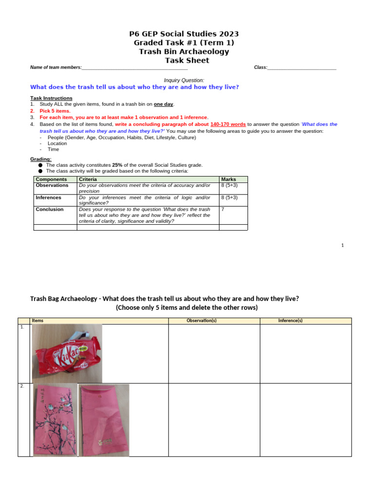 Trash Bin Archaeology Task Guide | PDF | Inference | Logic