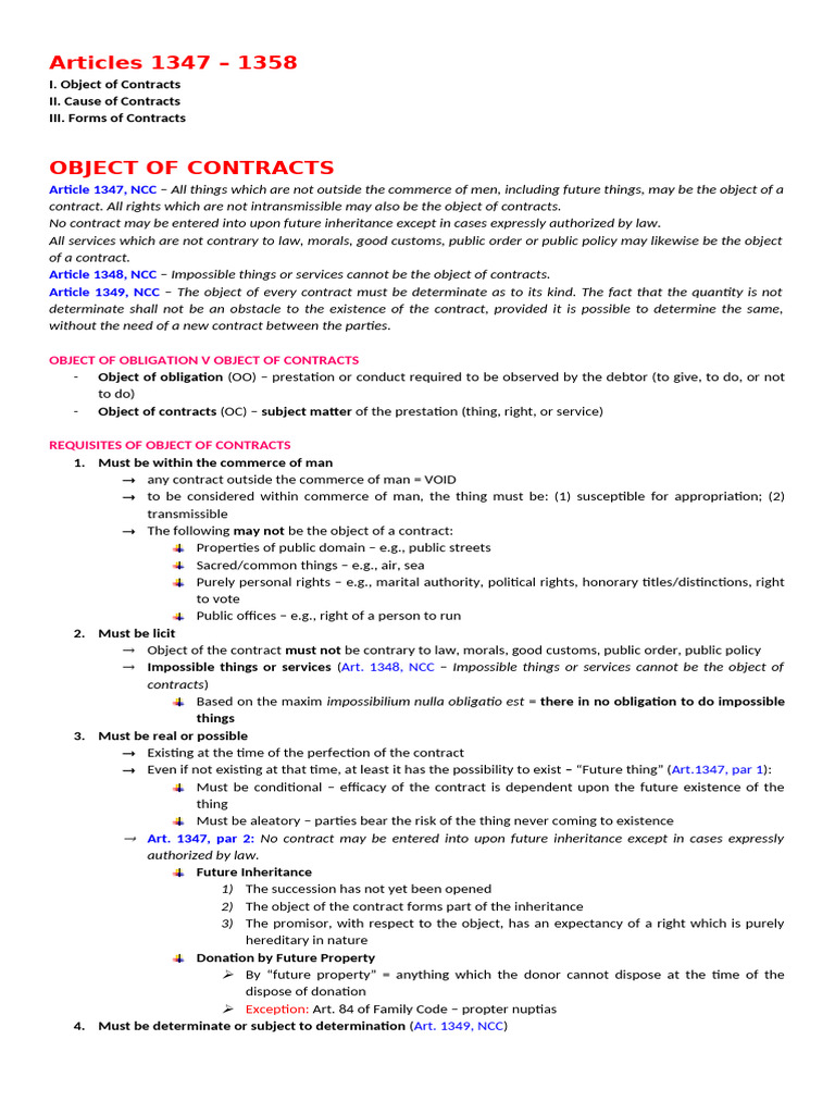 Arts.1347 - 1358 (Object, Cause, Form of Contracts) | PDF | Business Law | Civil Law (Legal System)