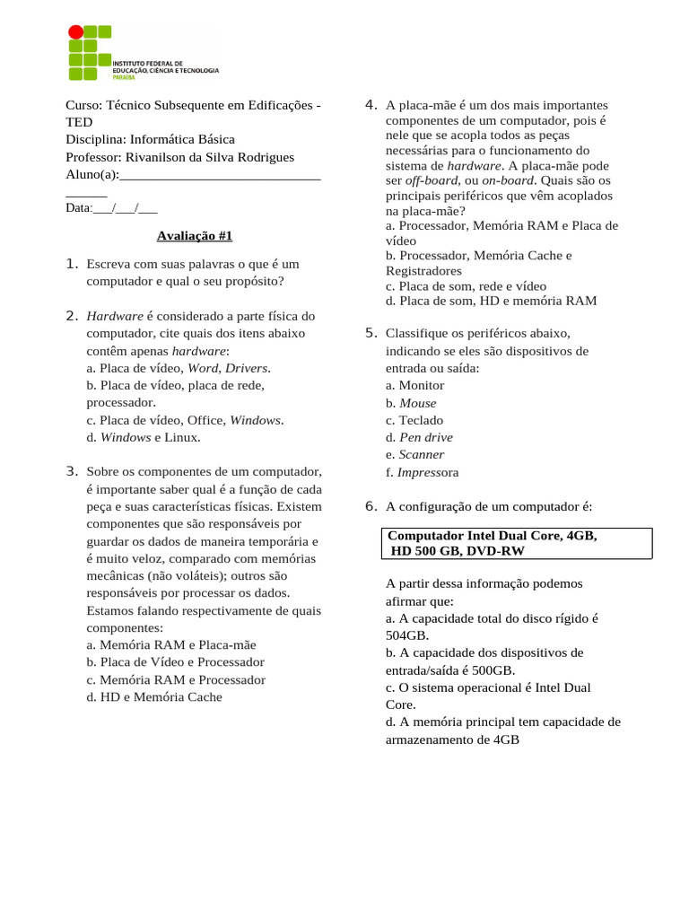 Atividade 2 TED | PDF | Armazenamento de dados de computador | Hardware de computador