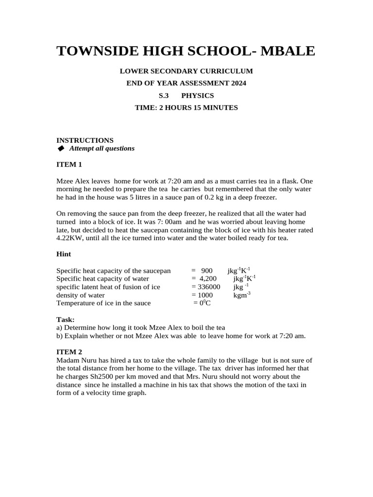 S3 Phy-1 | PDF | Water | Physics