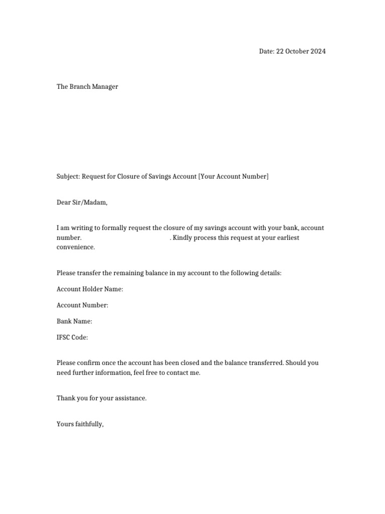 Savings Account Closure Request Letter | PDF