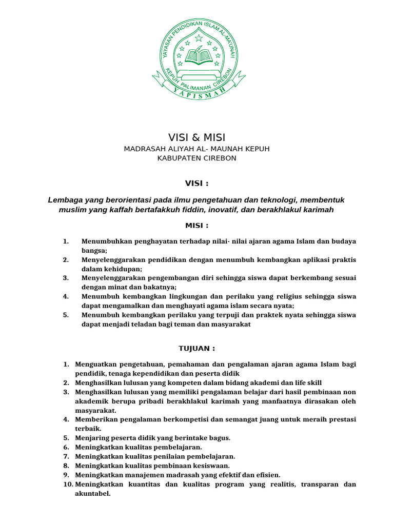 Visi Misi 2024 | PDF | Karier & Perkembangan