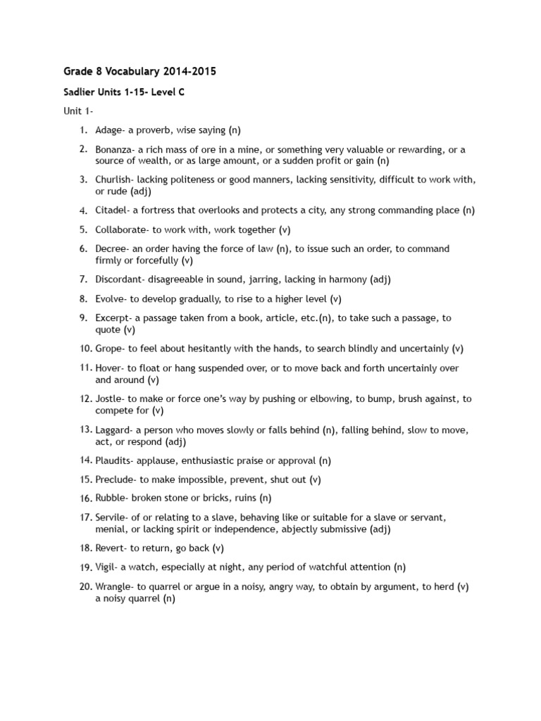 grade 8 vocabulary | PDF