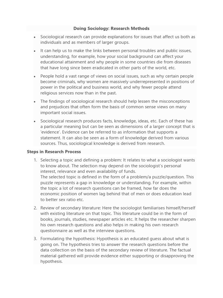 Sociology Research Methods Overview | PDF | Survey Methodology ...