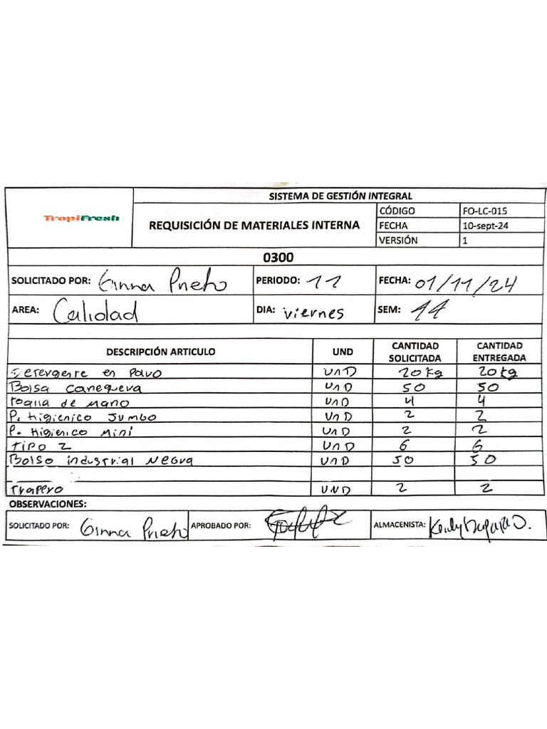 Requisicion 300 01-Noviembre-2024 | PDF