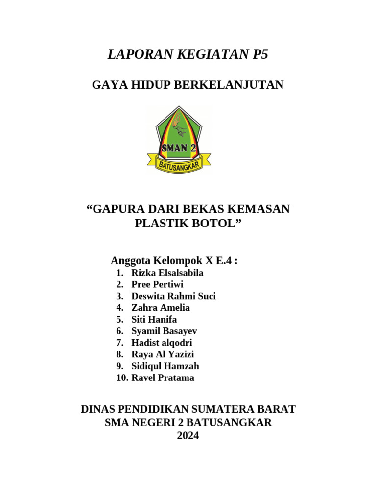Laporan Kegiatan Projek P5 Gaya Hidup Berkelanjutan | PDF