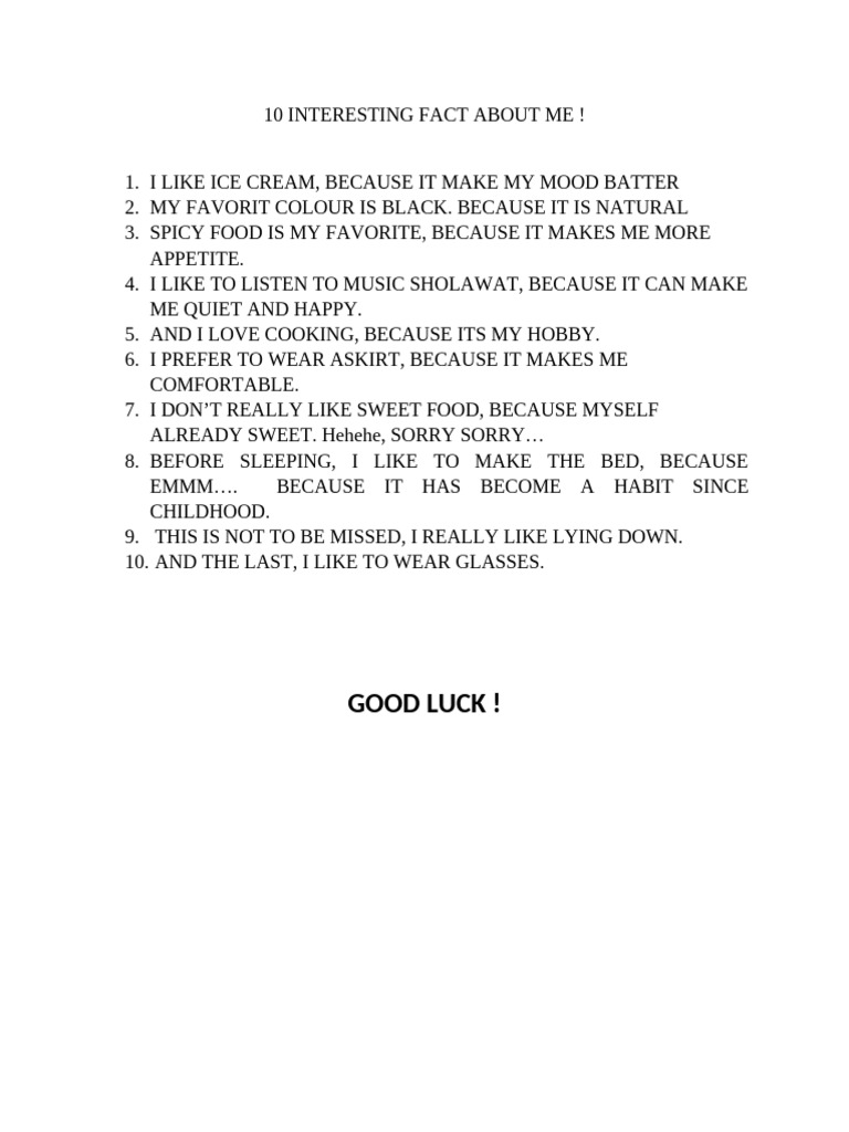 10 Interesting Fact About Me | PDF