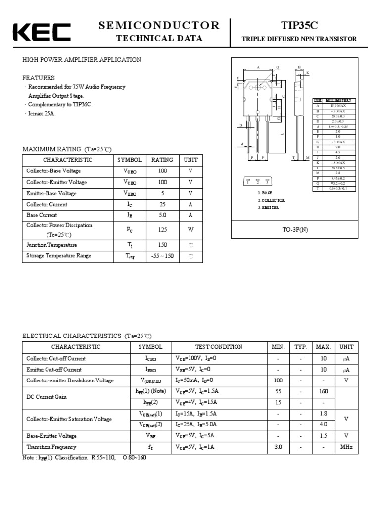 TIP35C High Power Amplifier Transistor | PDF