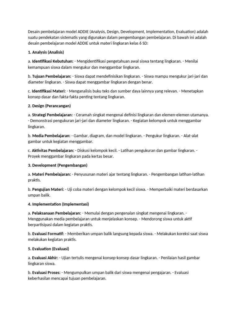Desain Pembelajaran Model ADDIE | PDF | Seni