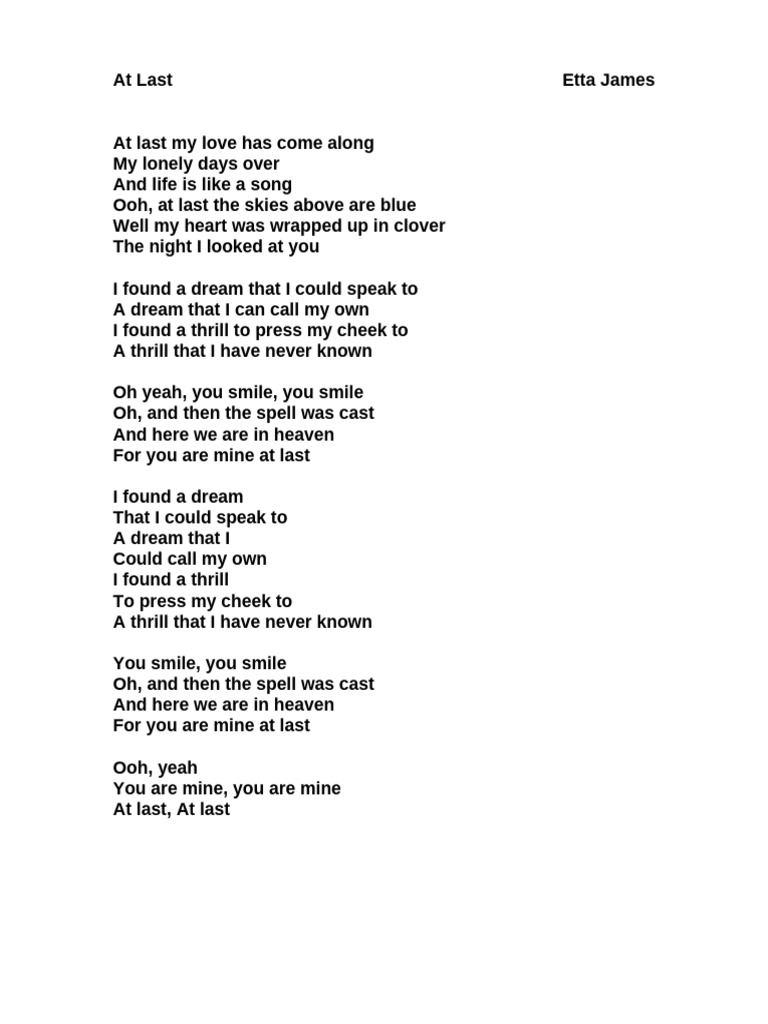 At Last (Etta James) | PDF | Language Arts & Discipline | Poetry
