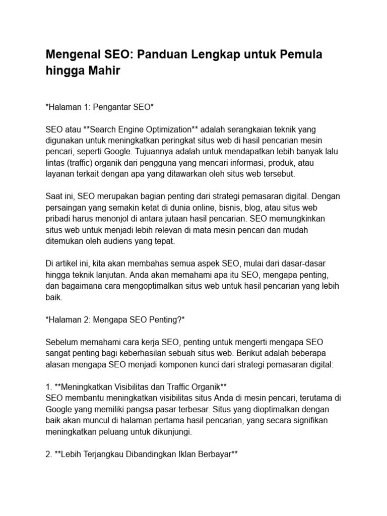 Mengenal SEO Panduan Lengkap Untuk Pemula Hingga Mahir | PDF