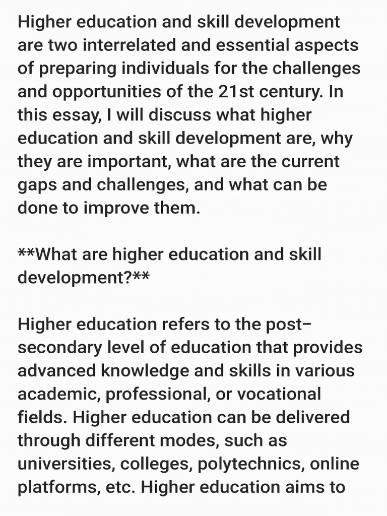 Essay On Higher Education and Skill Development - Chagpt | PDF